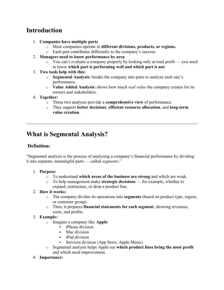 Segmental & Value-Added Analysis: Financial Performance Tools