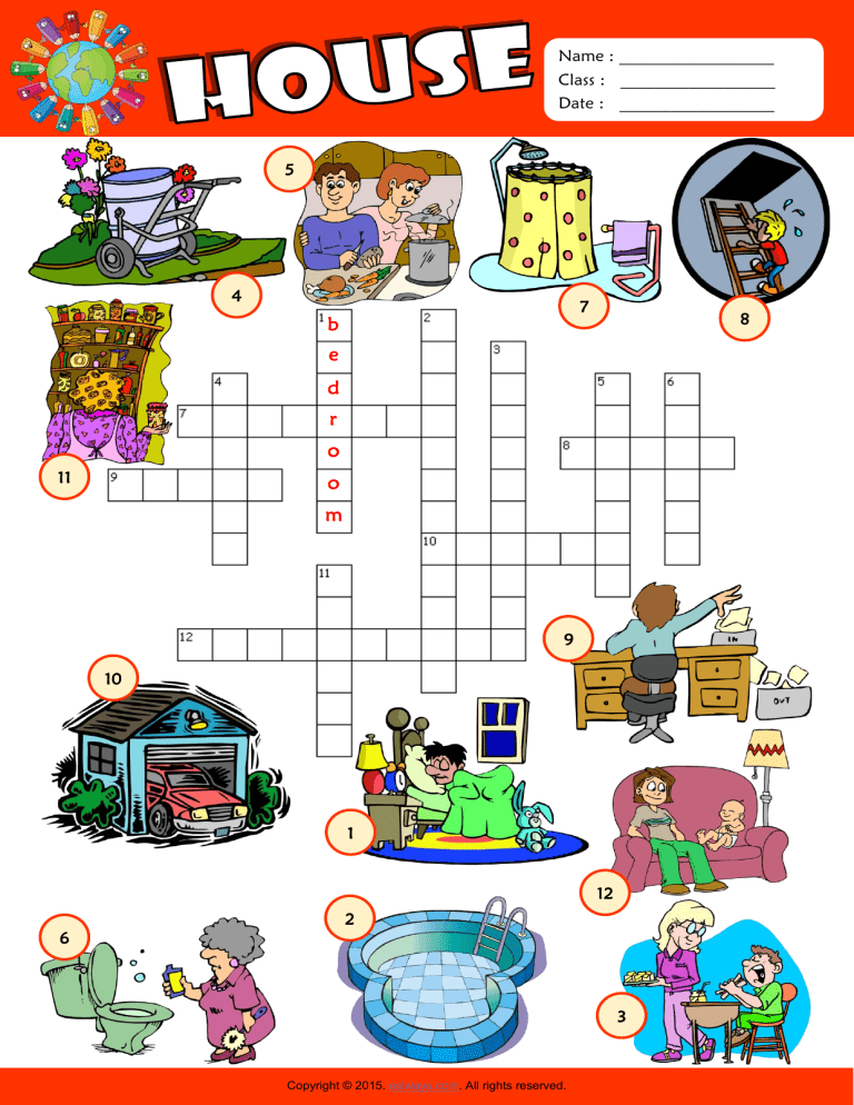 House Vocabulary Crossword Puzzle Worksheet