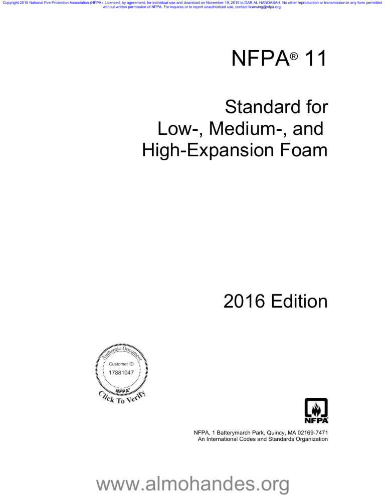 NFPA 11: Low, Medium, High-Expansion Foam Standard