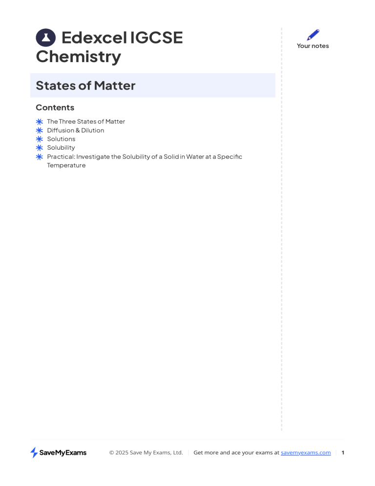 Edexcel IGCSE Chemistry: States of Matter - Diffusion, Solutions ...