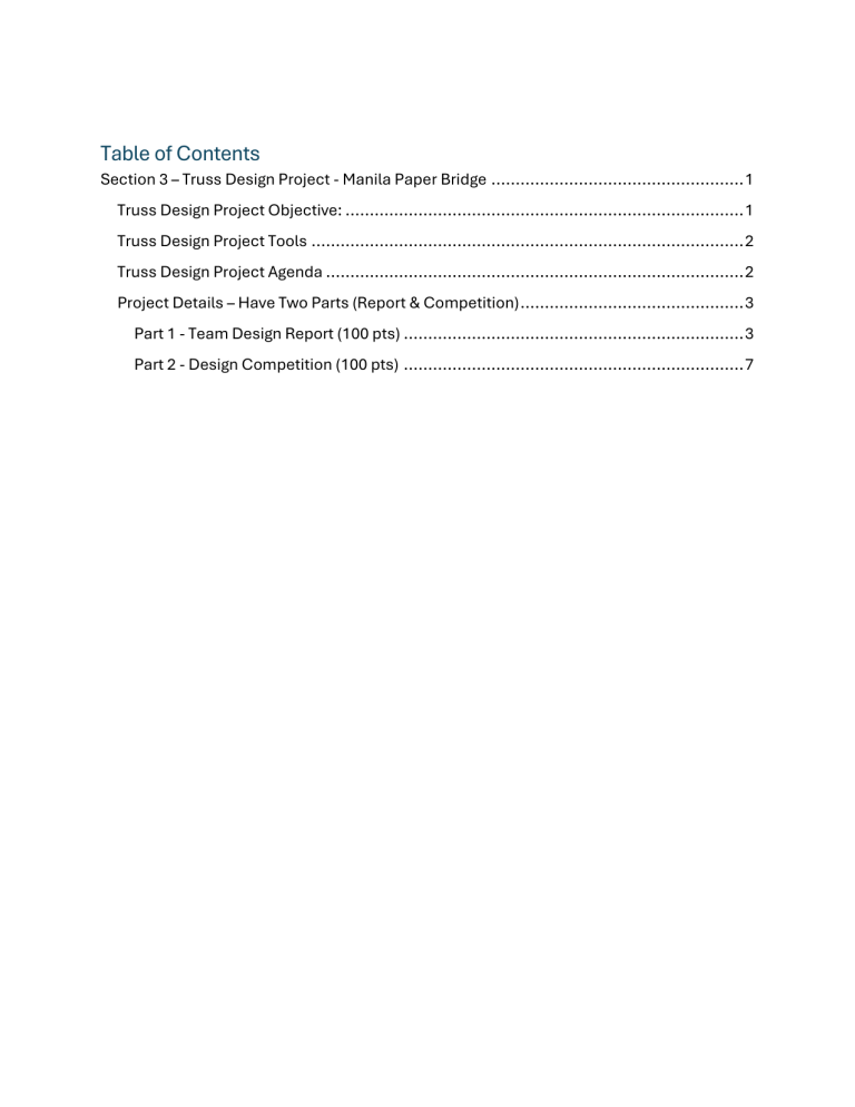 ENGS 211L Lab Manual: Truss Design Project - Manila Paper Bridge