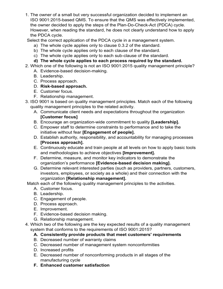 ISO 9001:2015 QMS Assessment Questions | PDCA & Auditing