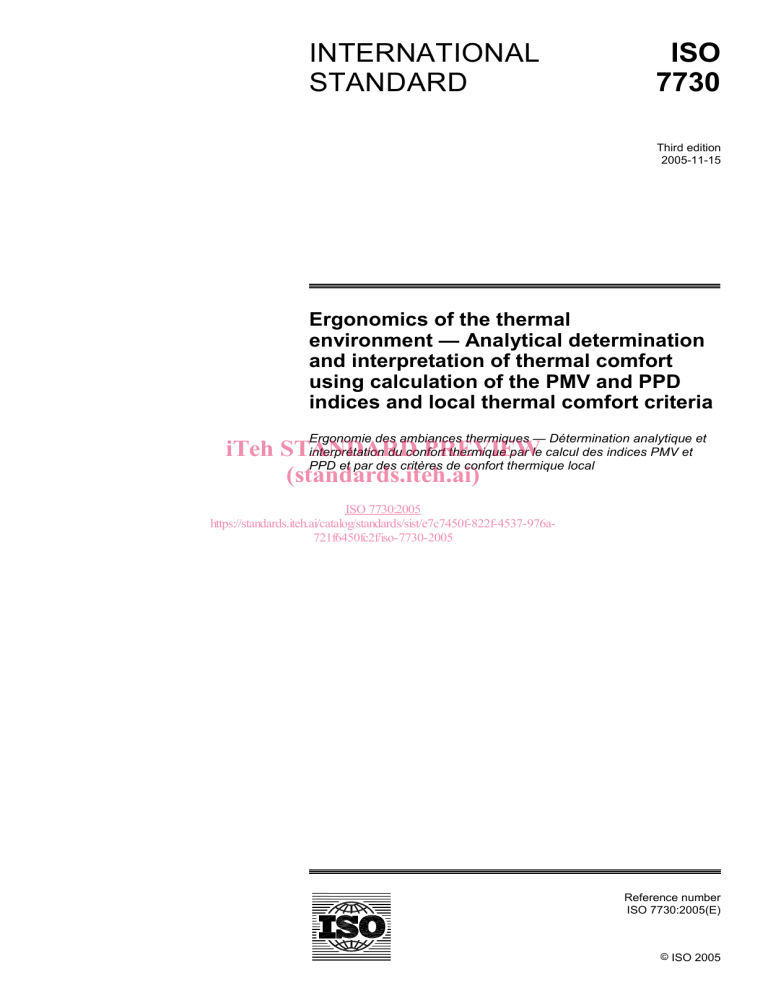 ISO 7730: Thermal Comfort Ergonomics - PMV, PPD & Local Criteria