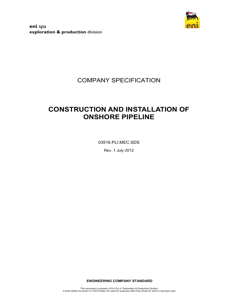 Onshore Pipeline Construction & Installation Specification
