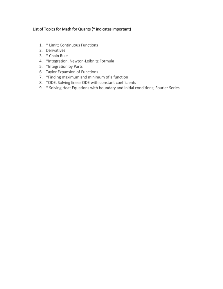 Math for Quants: Essential Topics in Calculus & Differential Equations