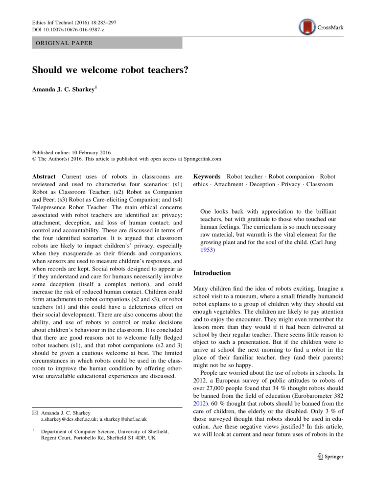 Robot Teachers: Ethical Concerns in the Classroom & Future Scenarios