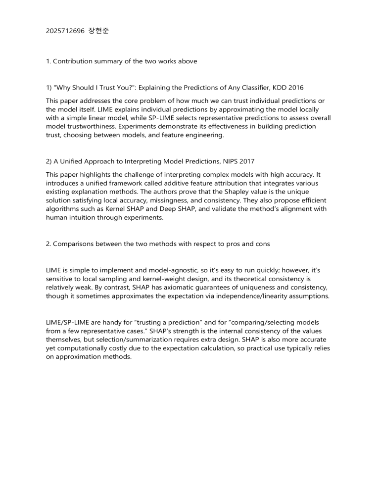 LIME vs SHAP: Explaining AI Model Predictions (KDD 2016, NIPS 2017)