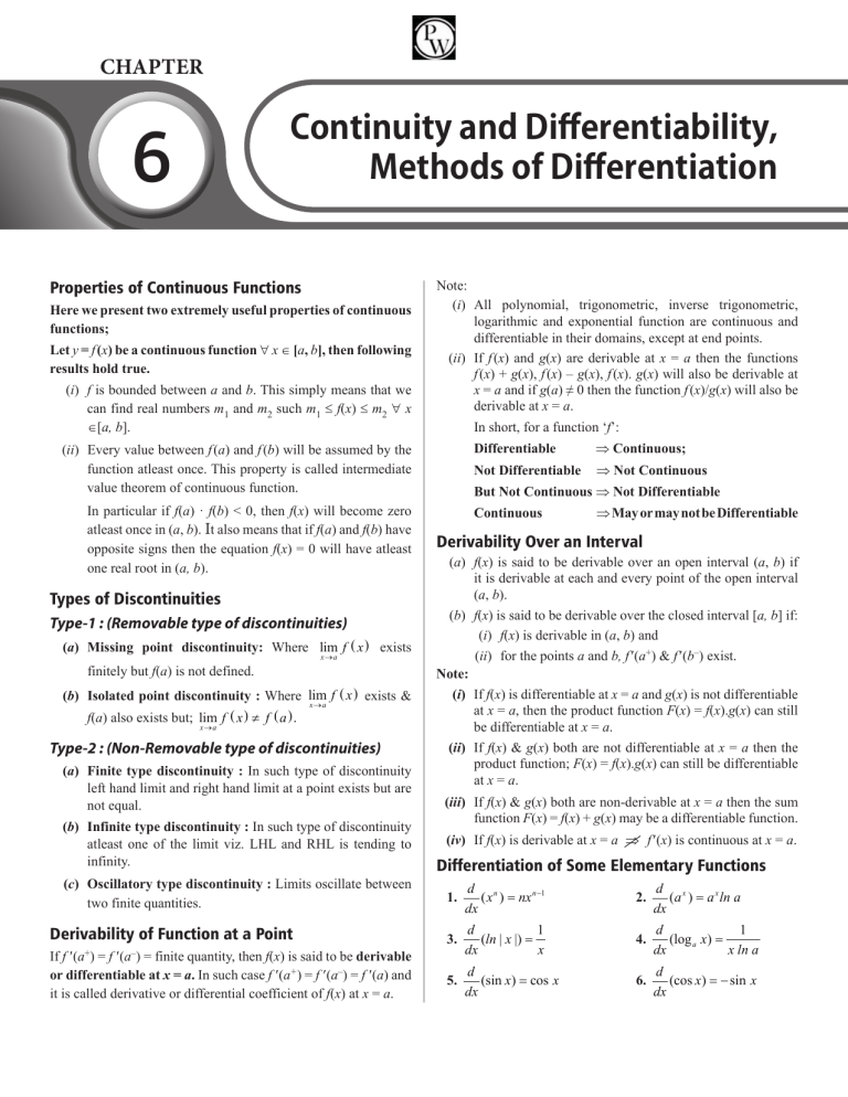 Continuity & Differentiability: Methods of Differentiation