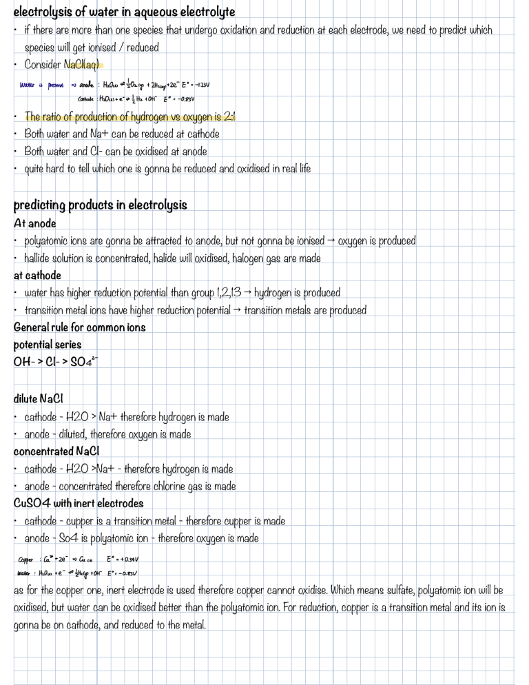 Electrolysis of Water: Predicting Products & Stoichiometry