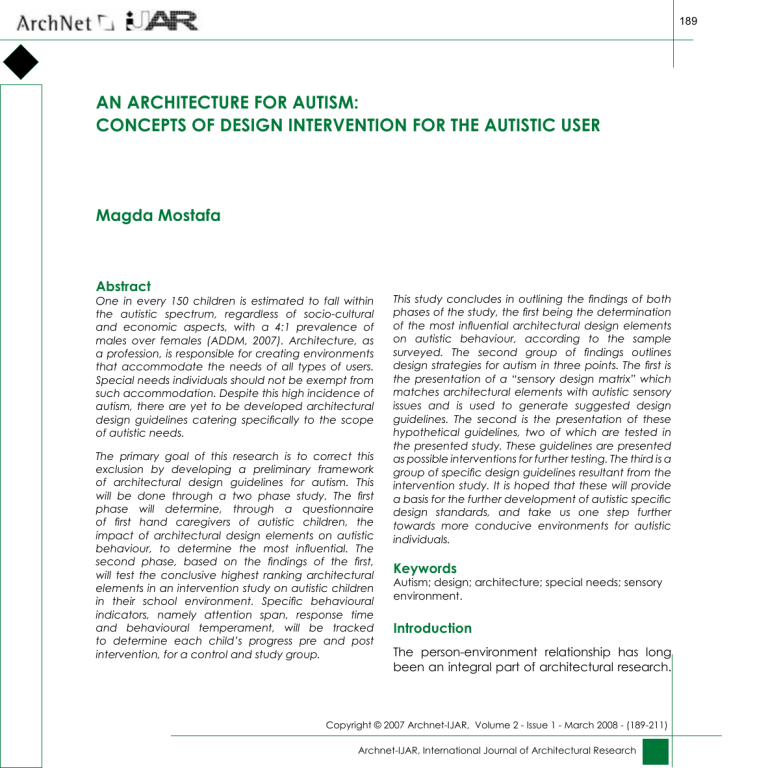 Architecture for Autism: Design Intervention & Guidelines for Autistic ...