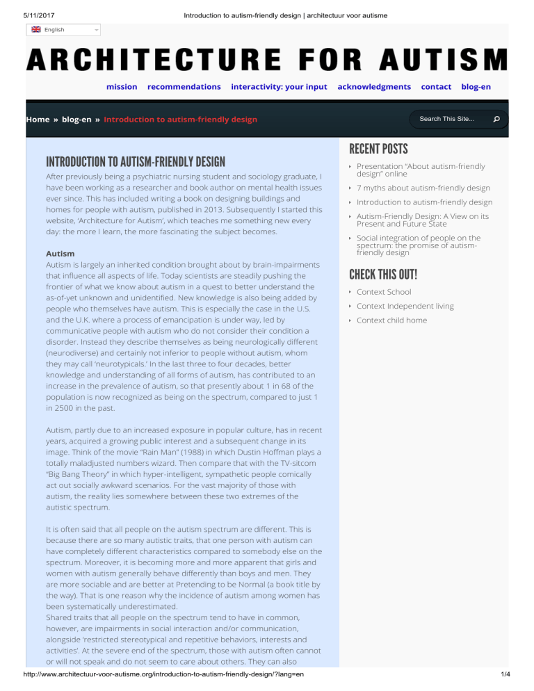 Autism-Friendly Design: An Introduction