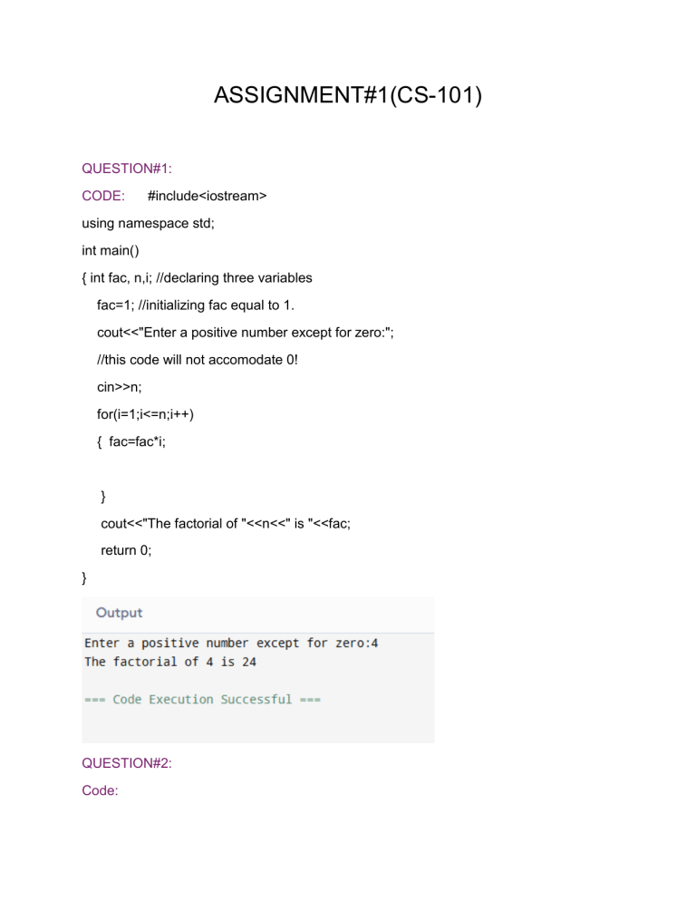 CS-101 Assignment: C++ Programming Exercises