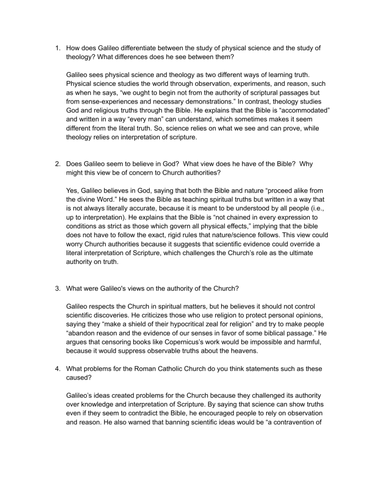 Galileo: Science vs. Theology & Church Authority