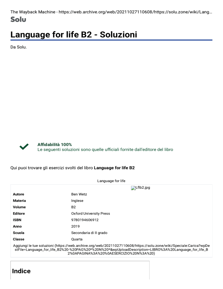 Language for Life B2 Solutions - Oxford University Press