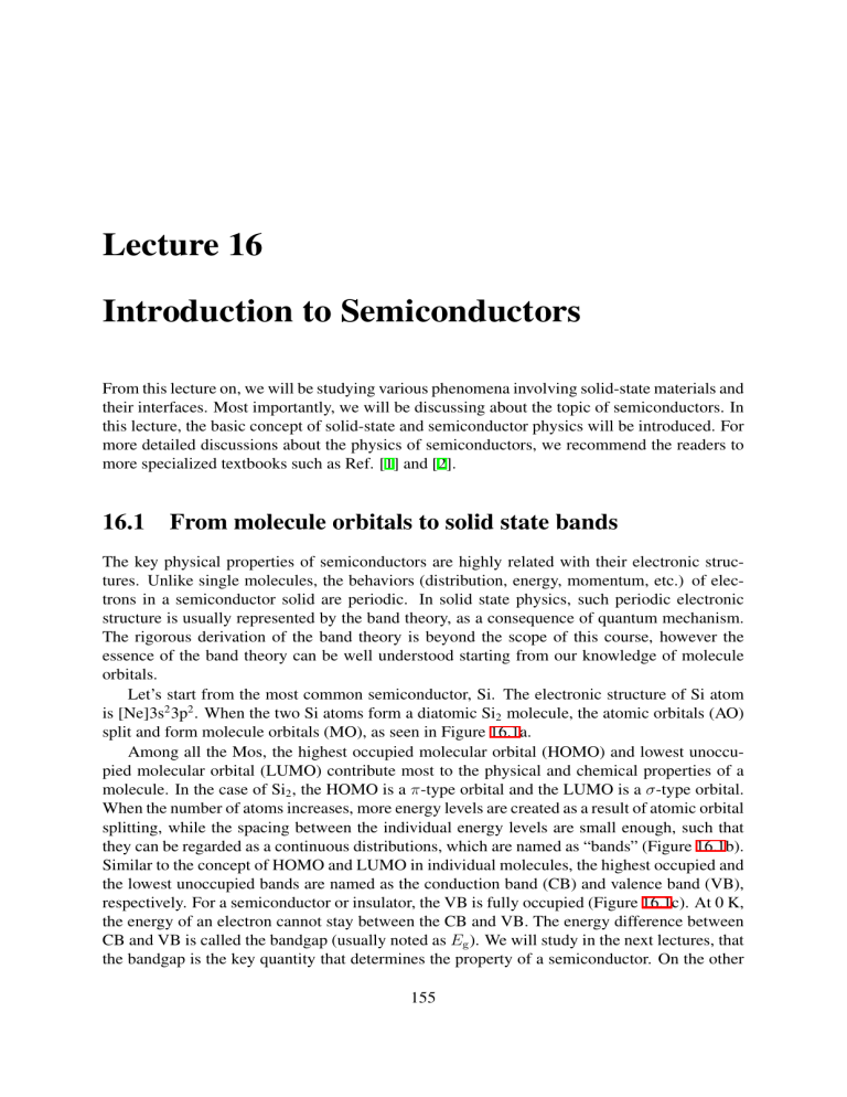 Lecture 16: Introduction to Semiconductors - Band Theory & Carriers