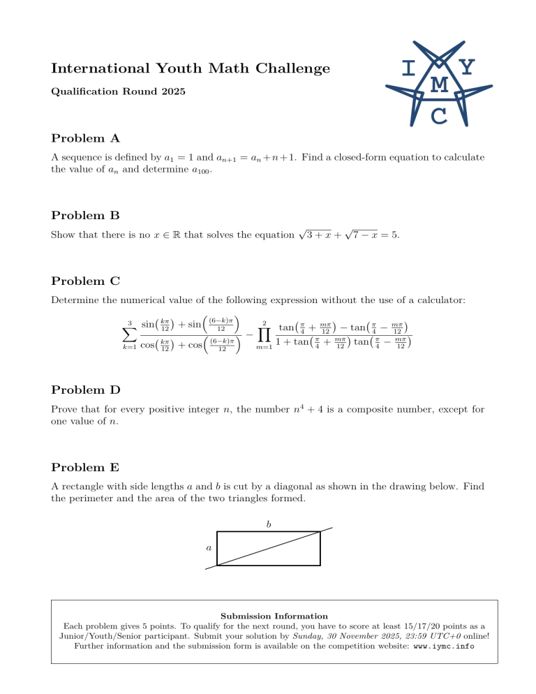 IIMC 2025 Qualification Round: Math Challenge Problems