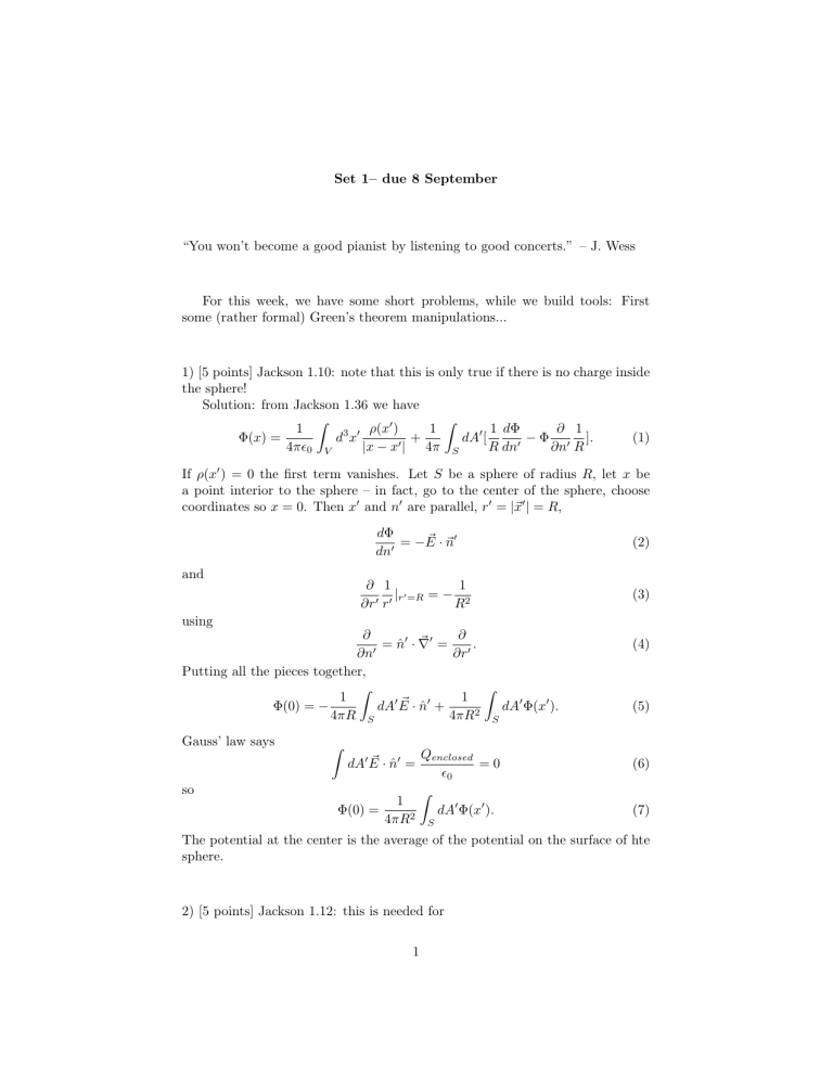 Electrostatics Problem Set 1: Green's Theorem & Potential Energy