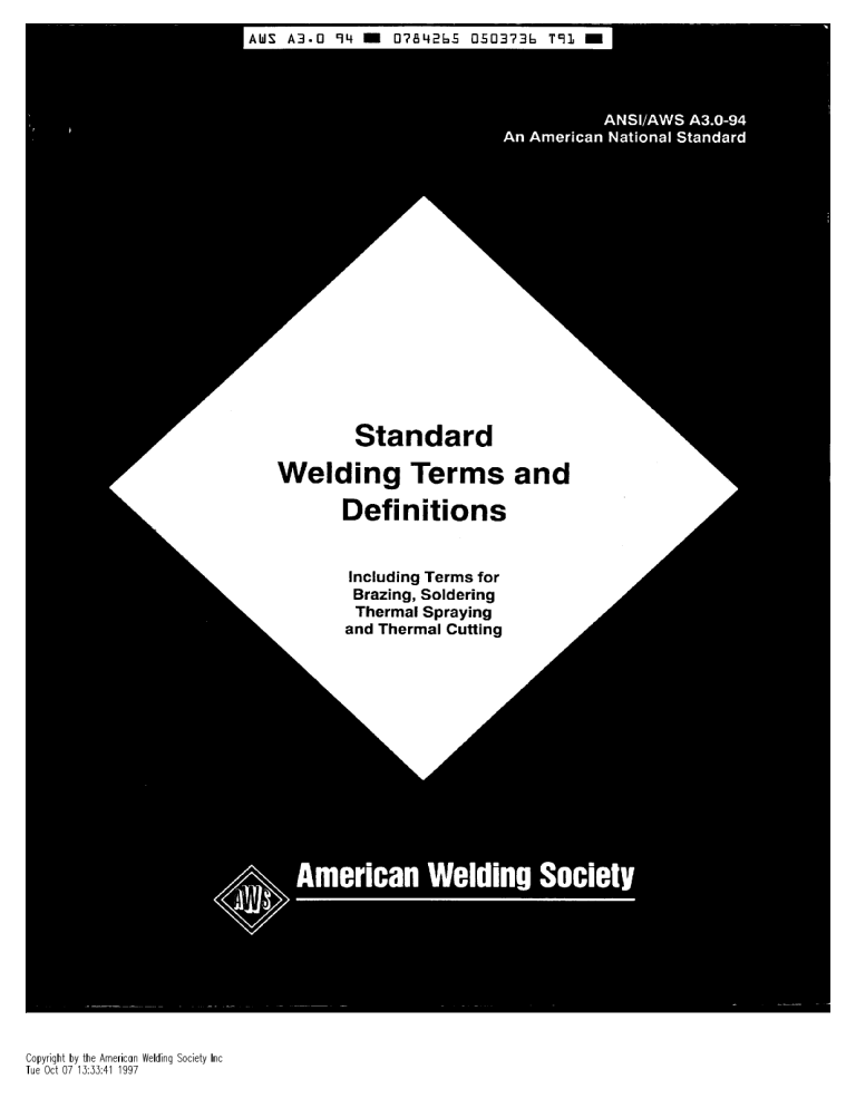 AWS A3.0-94: Standard Welding Terms & Definitions (Brazing, Soldering)