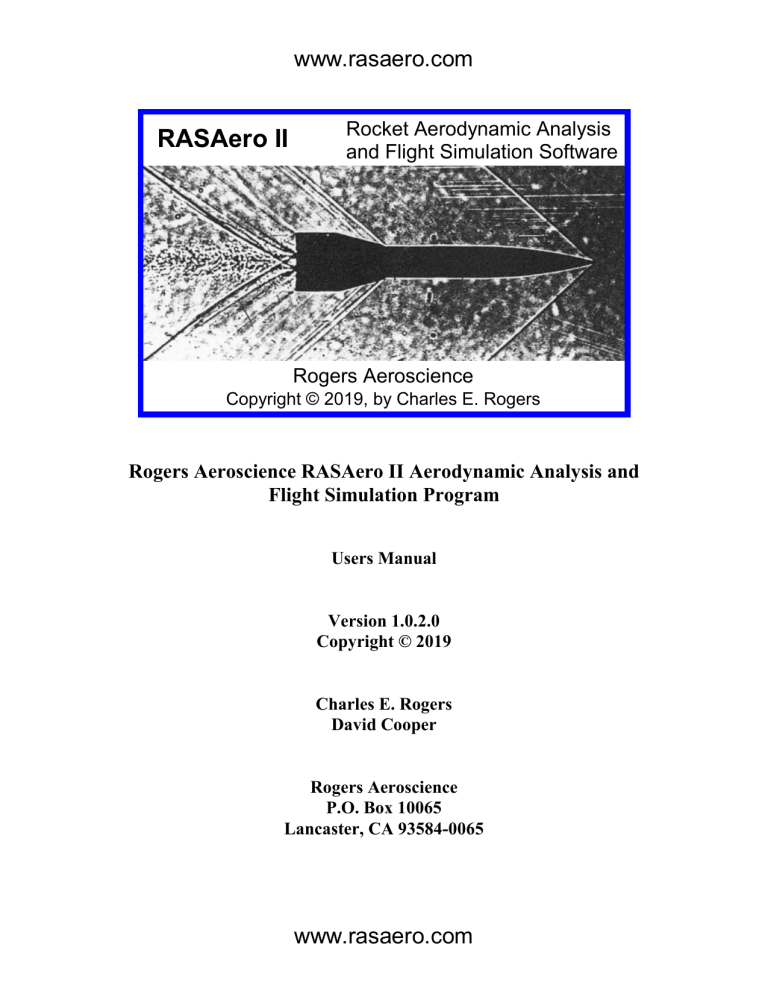 RASAero II Rocket Aerodynamic Analysis & Flight Simulation Software Manual