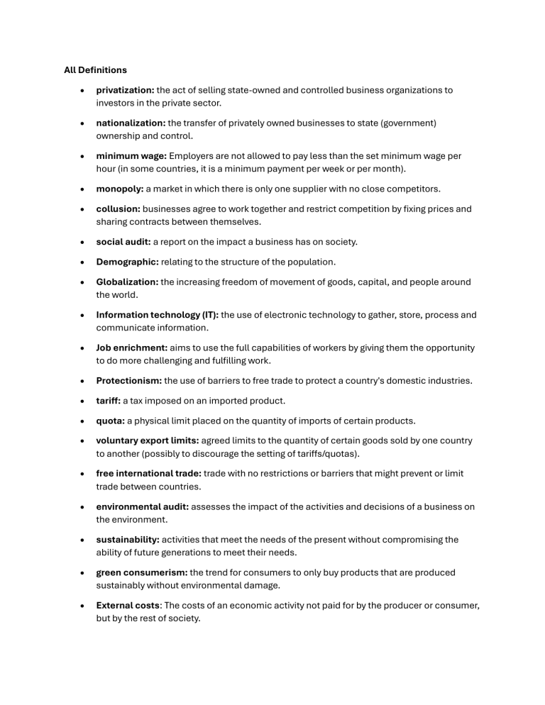 Economics & Business Definitions: Glossary of Key Terms