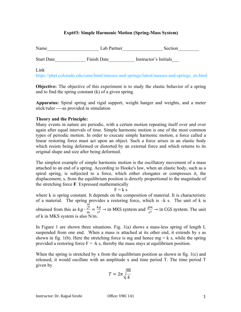 Simple Harmonic Motion Lab Manual