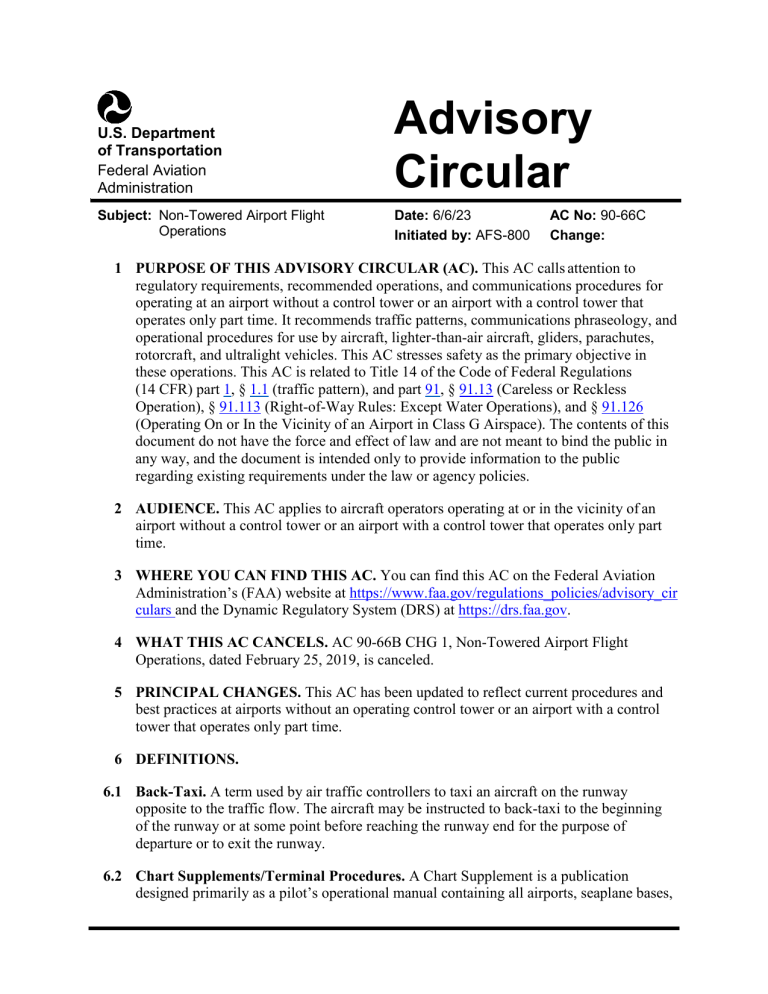 FAA Advisory Circular 90-66C: Non-Towered Airport Flight Operations