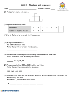 Number Sequences Worksheet: Term-to-Term Rules