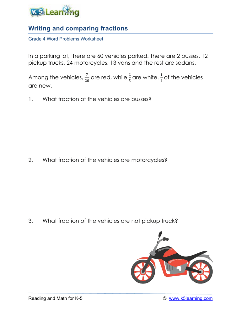 Fractions Word Problems: Grade 4 Math Worksheet