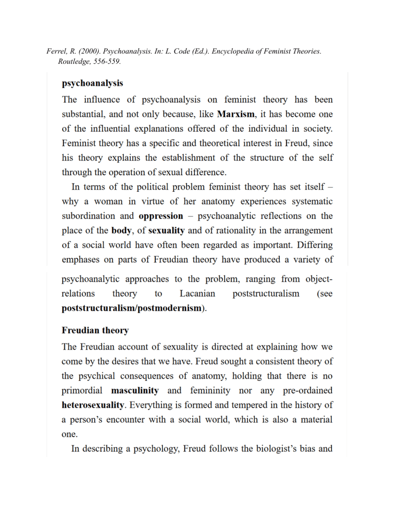 Psychoanalysis & Feminist Theory Encyclopedia Entry