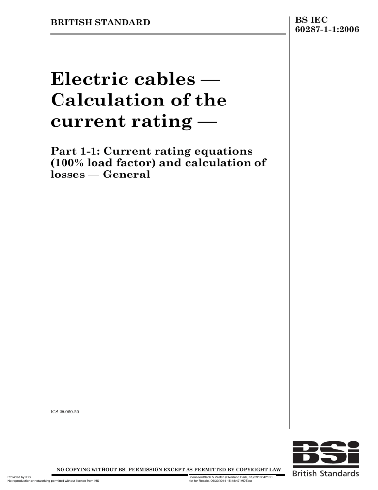 Electric Cables Current Rating Calculation - BS IEC 60287-1-1