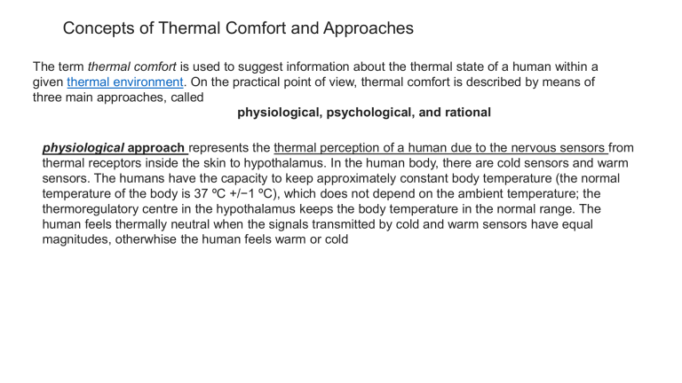 Thermal Comfort: Concepts, Approaches & Parameters