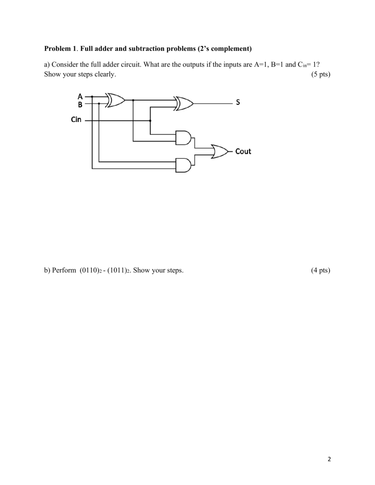 Digital Logic Design Problems: Full Adders, State Machines & Flip-Flops