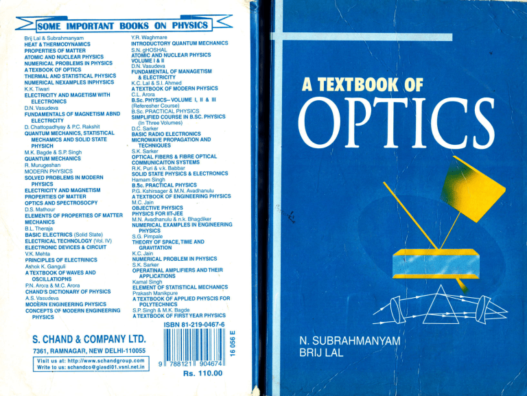 A Textbook of Optics: Nature of Light, Reflection & Refraction