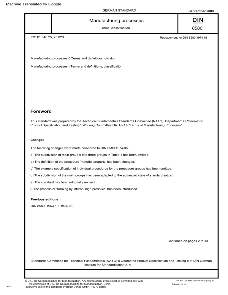 DIN 8580:2003 - Manufacturing Processes Classification Standard