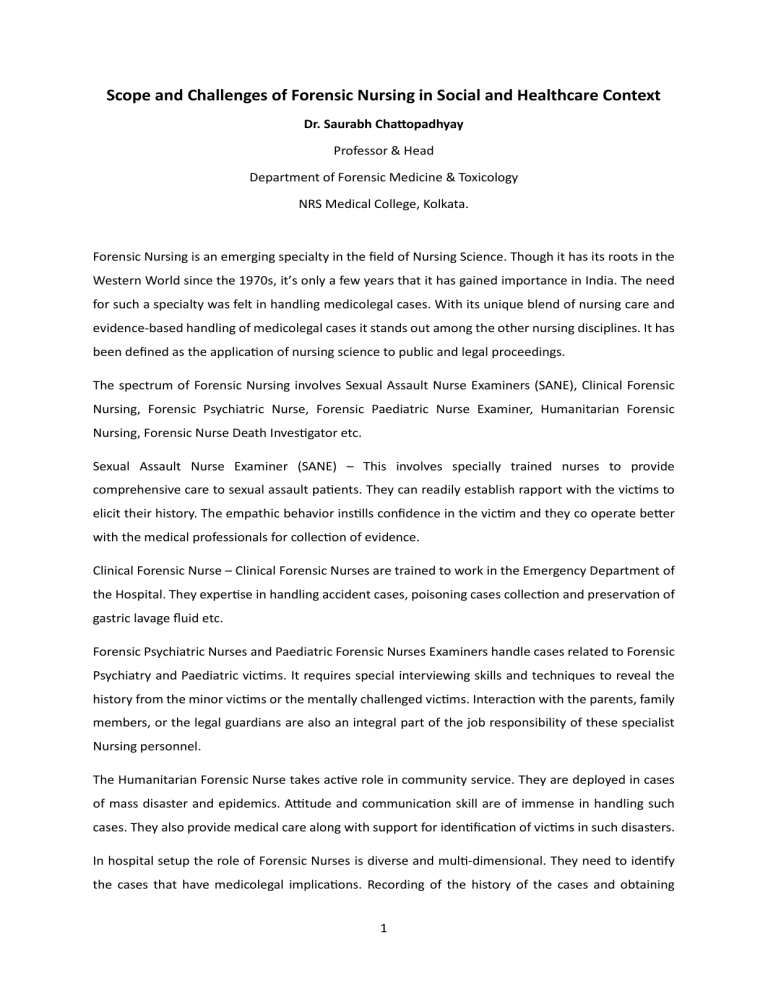 Forensic Nursing: Scope, Challenges & Roles in Healthcare