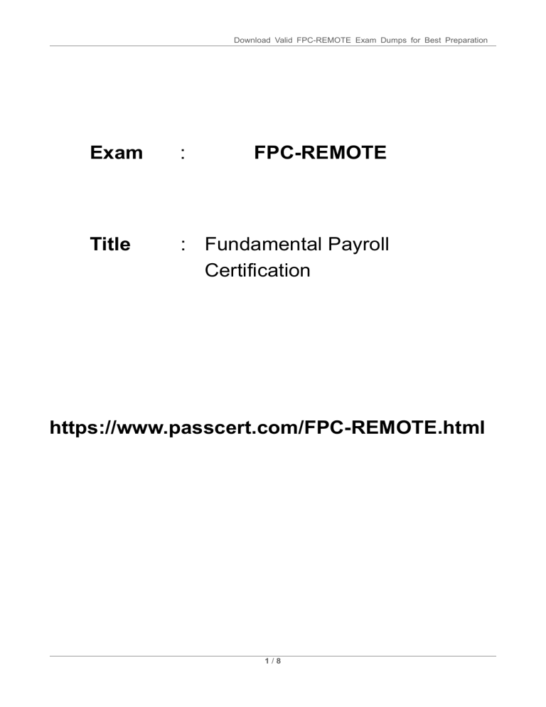 FPC-REMOTE Exam Dumps: Fundamental Payroll Certification