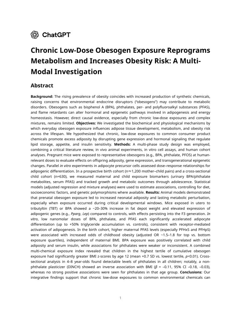 Chronic Obesogen Exposure: Metabolism Reprogramming & Obesity Risk