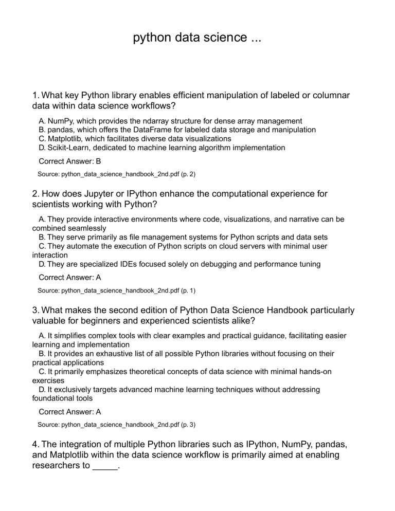 Python Data Science Questions & Answers | NumPy, Pandas, Matplotlib
