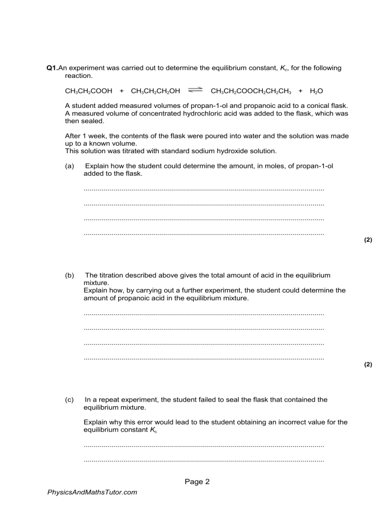 Chemistry Equilibrium, Kinetics & Thermodynamics Practice Questions