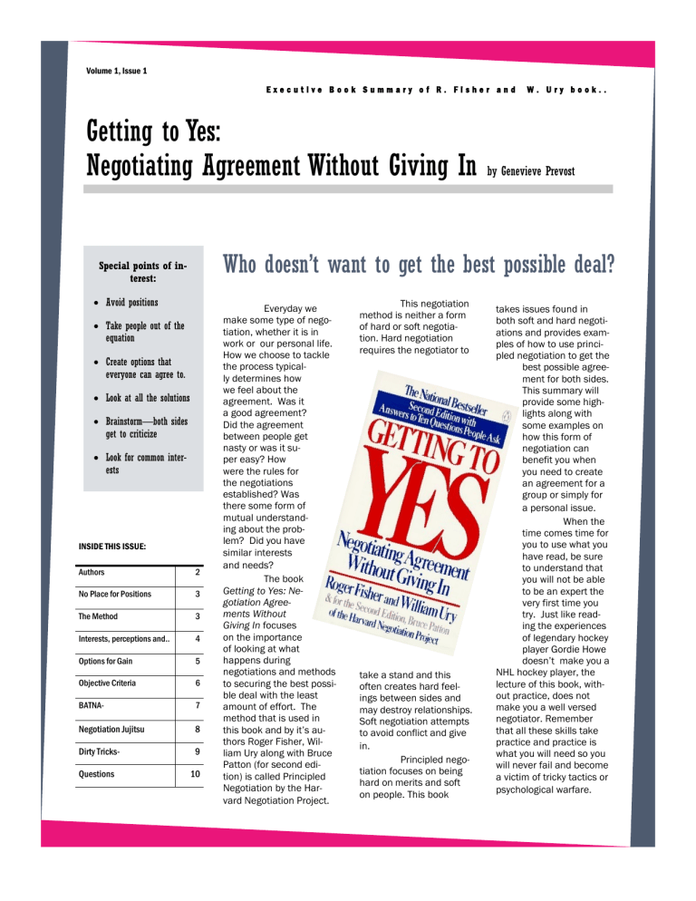 Getting to Yes Summary: Principled Negotiation Guide by Fisher & Ury