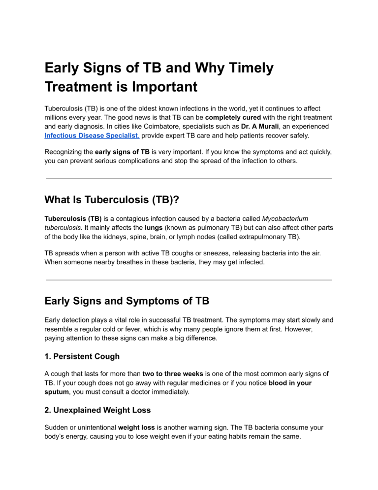 Early Signs of TB: Symptoms, Diagnosis & Treatment