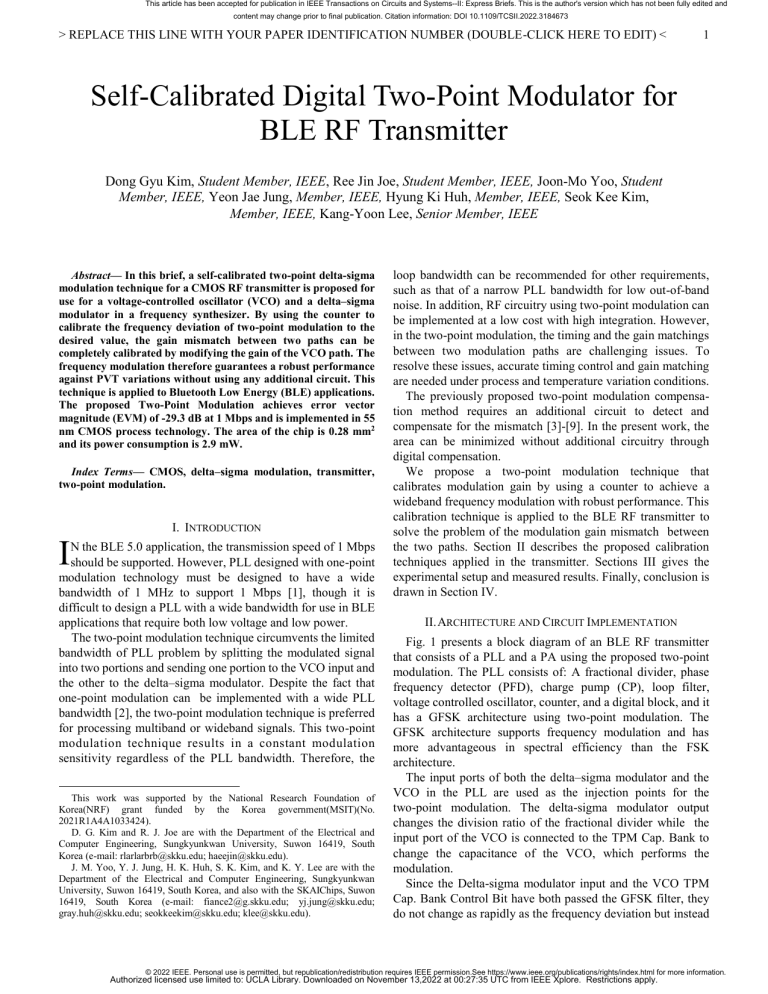 Self-Calibrated Two-Point Modulator for BLE RF Transmitter