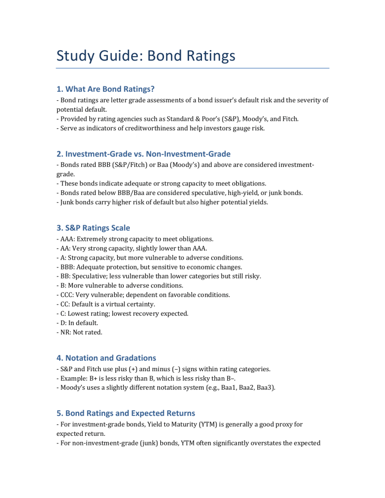 Bond Ratings Study Guide: Understanding Risk & Investment Grades