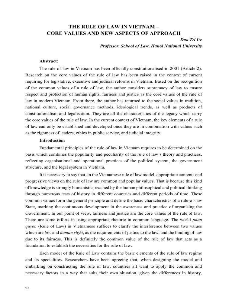Rule of Law in Vietnam: Core Values, History & New Approaches