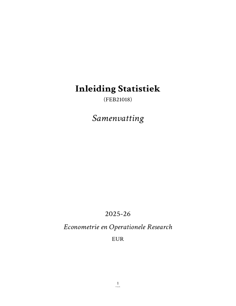 Samenvatting Inleiding Statistiek
