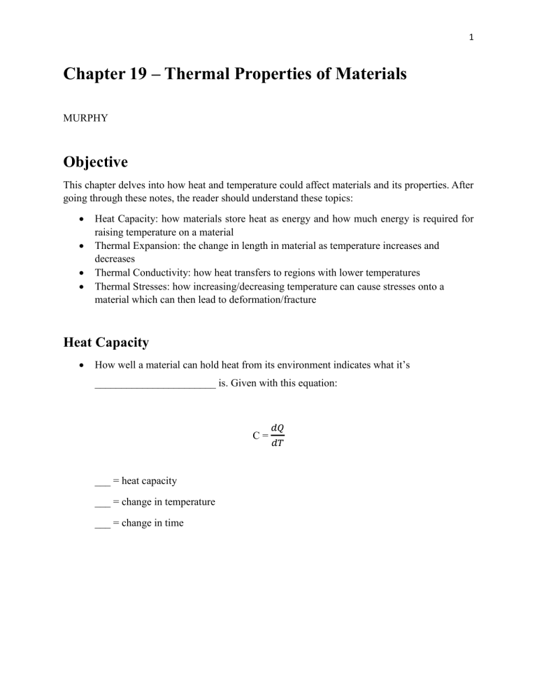 Thermal Properties of Materials Lecture Notes