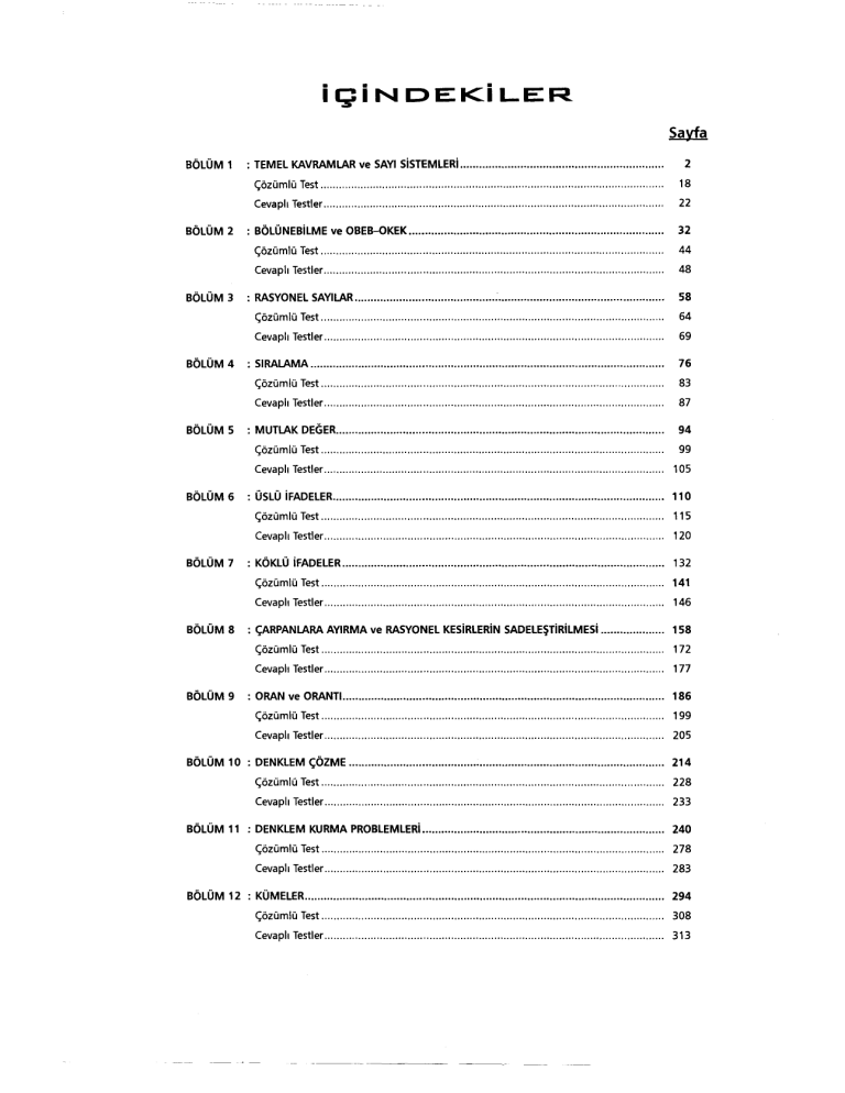 Mathematics Textbook Table of Contents