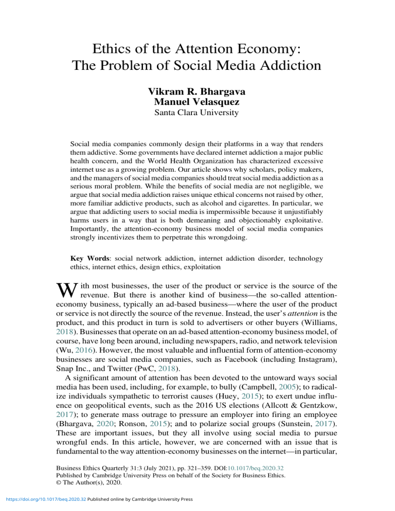 Ethics of Attention Economy: Social Media Addiction & Business Ethics