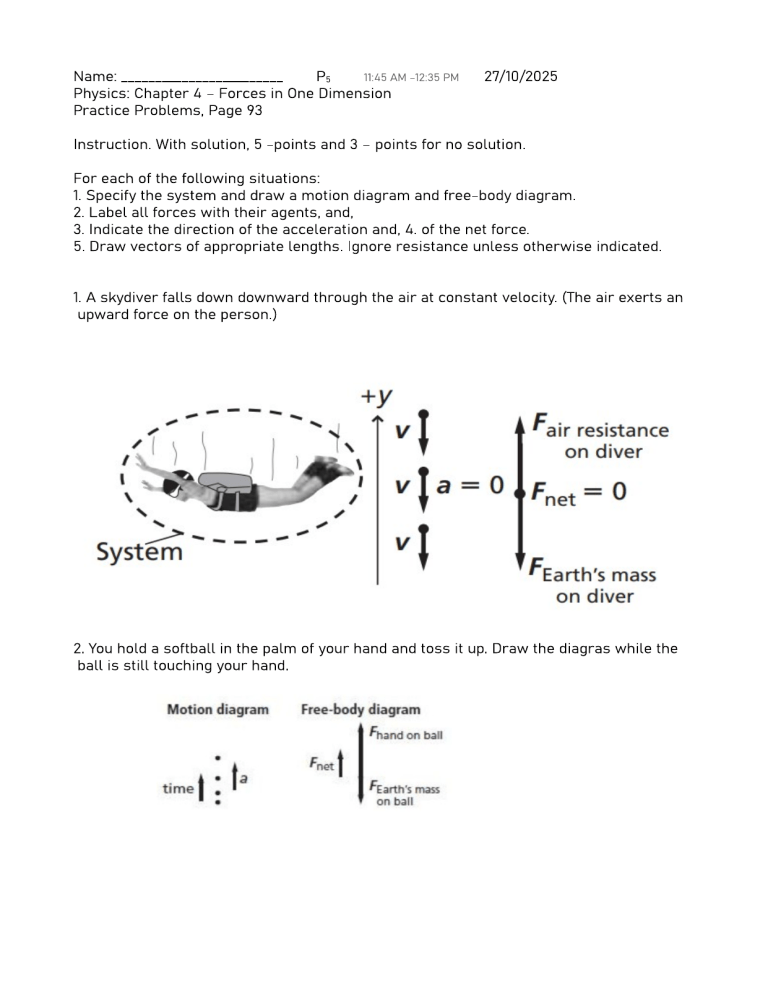 Physics: Forces in One Dimension Practice Problems & Diagrams