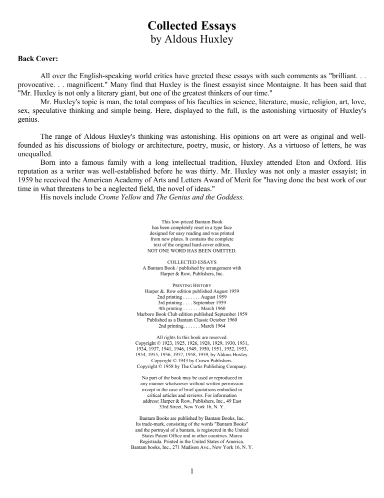 Collected Essays by Aldous Huxley